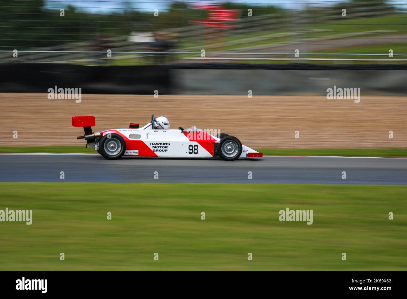 An old Formula car racing in the Monoposto series at Donington Park ...