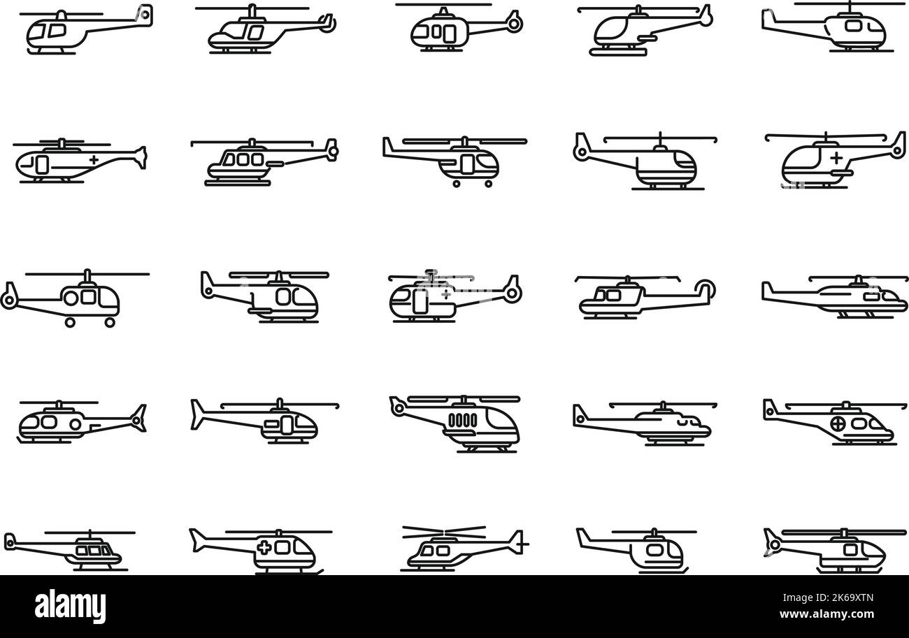 Rescue helicopter icons set outline vector. Air engine. Fast force ...
