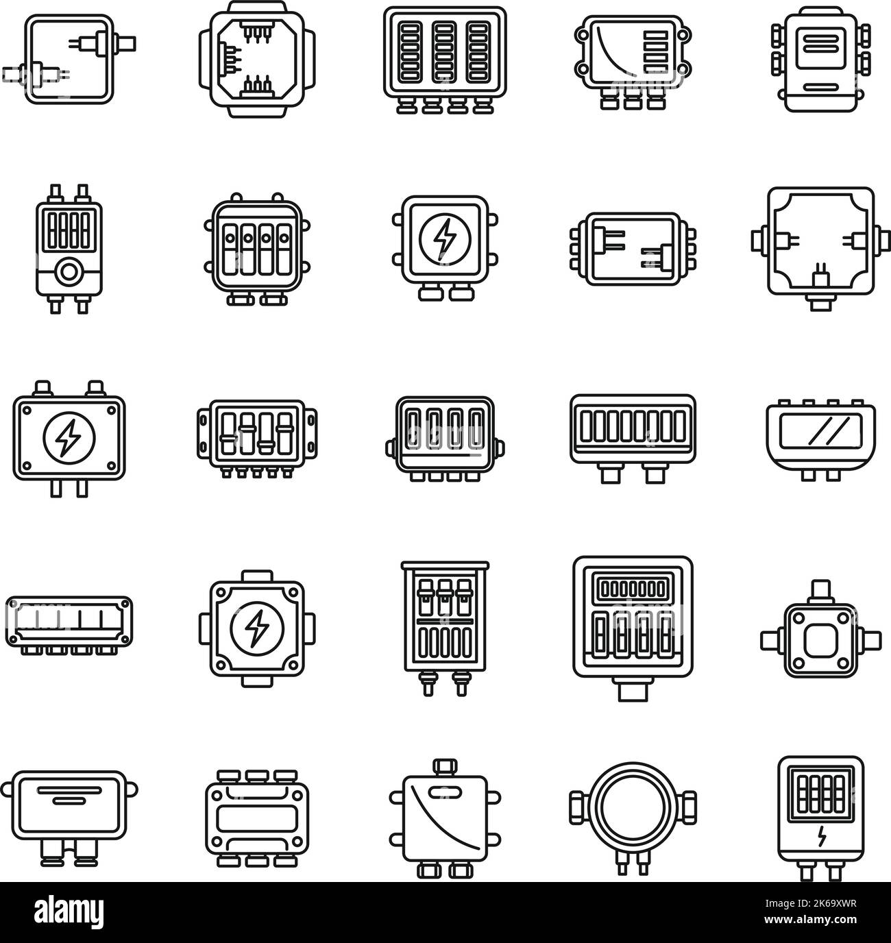 Junction box icons set outline vector. Cable connect. Electric plug ...