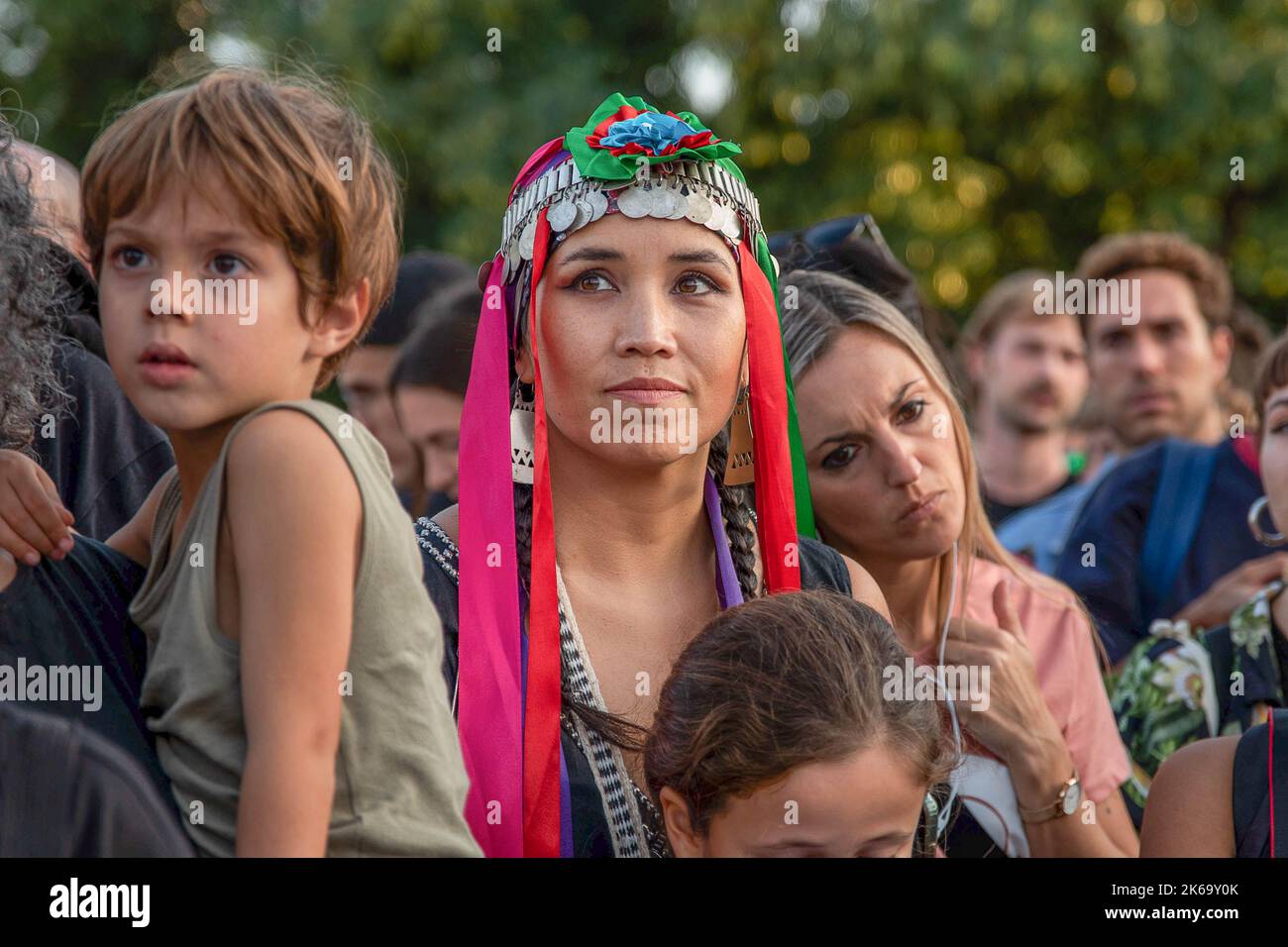 Barcelona, Spain. 12th Oct, 2022. A woman in a traditional costume of ...