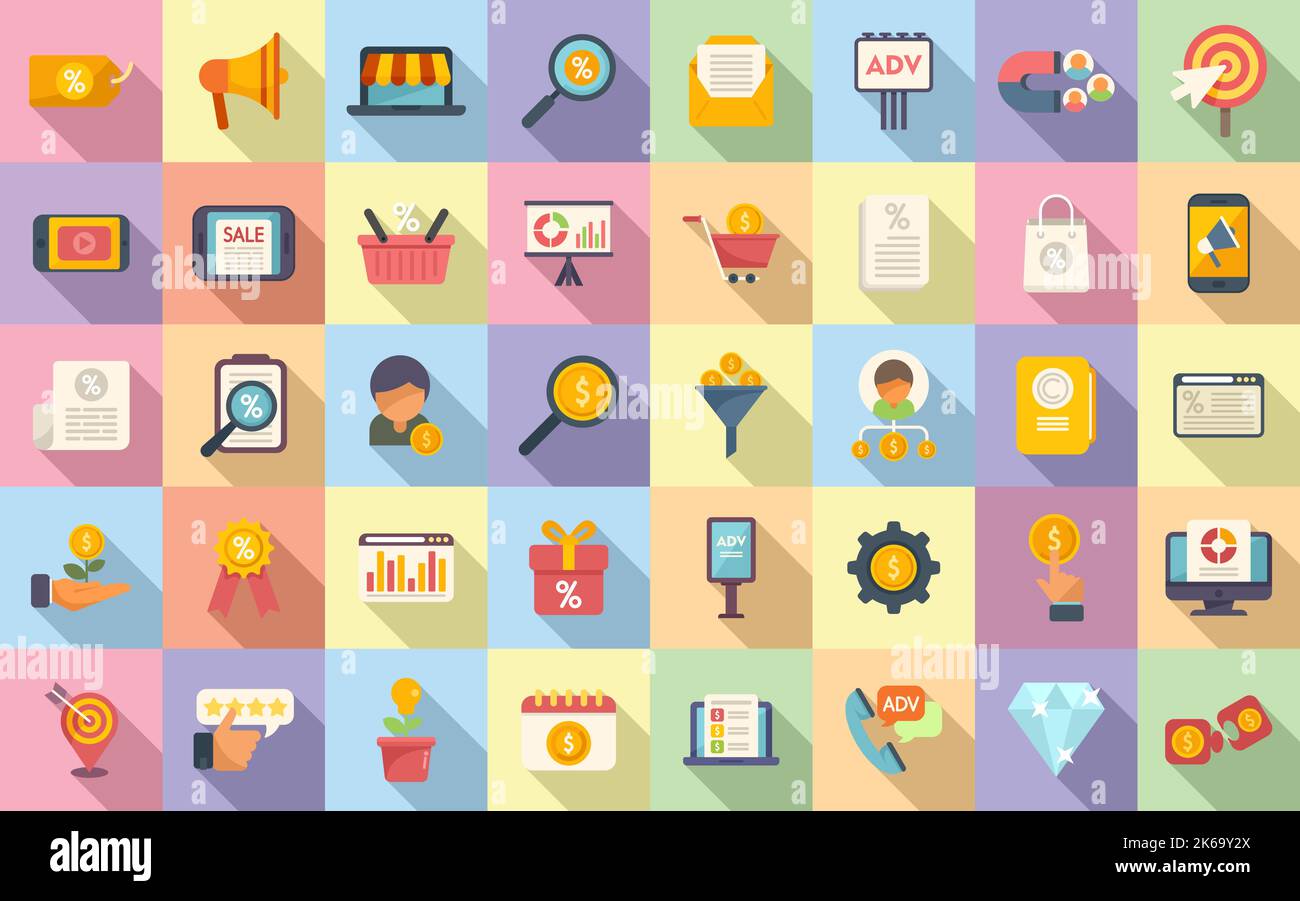 Marketing mix icons set flat vector. Market consumer. Demand mix Stock ...