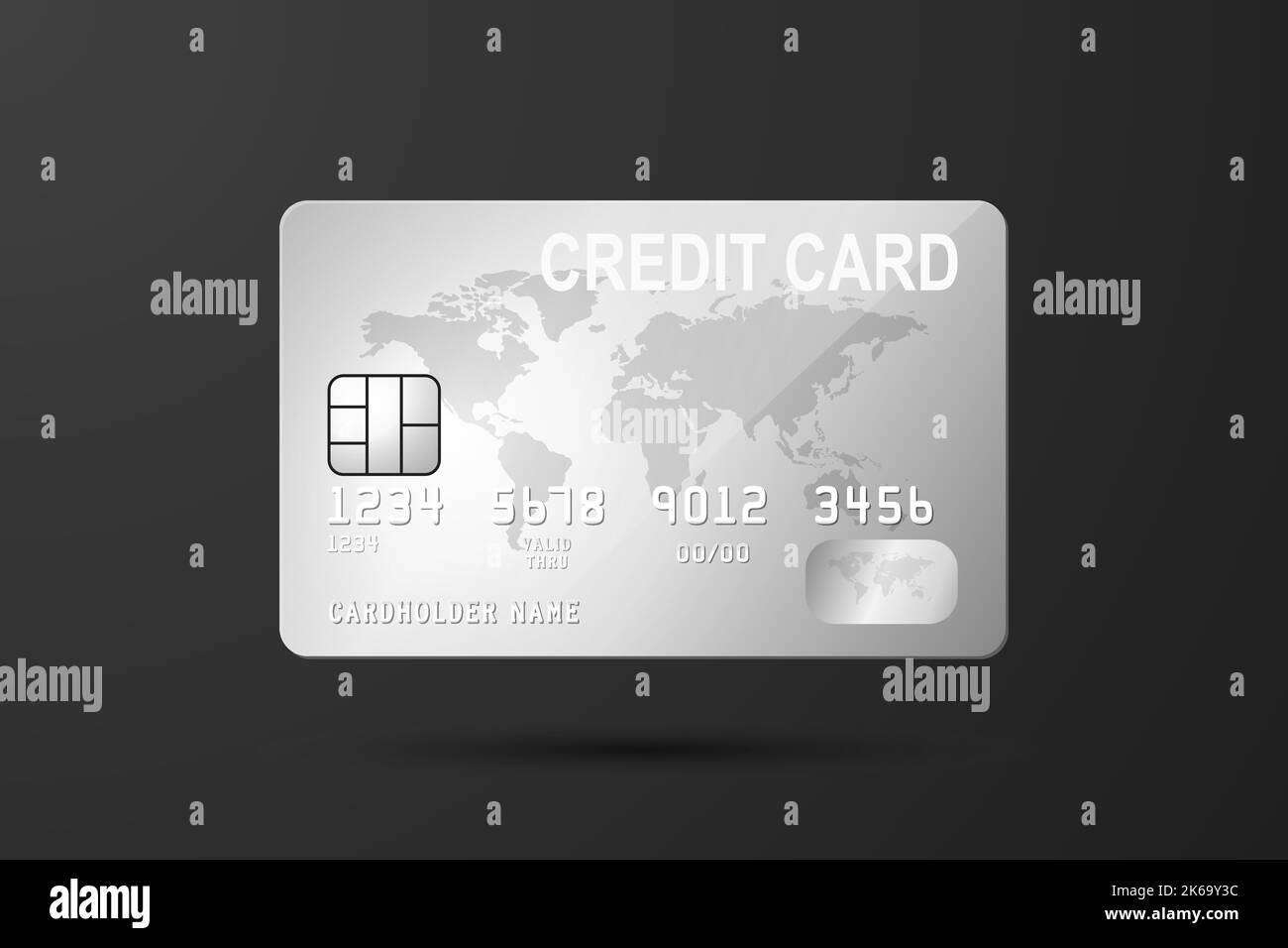 Vector 3d Realistic Gray Silver Credit Card on Black Background. Design ...