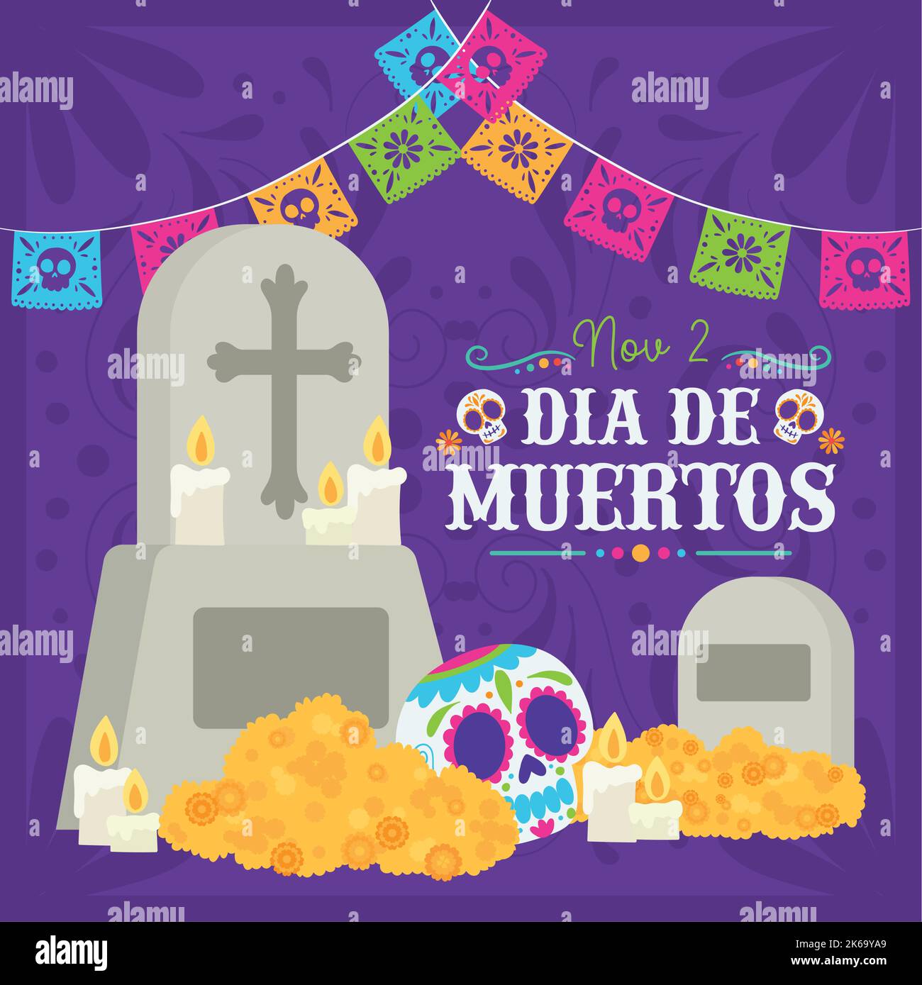 Dia de los muertos tomb with skeletons poster Vector Stock Vector Image ...