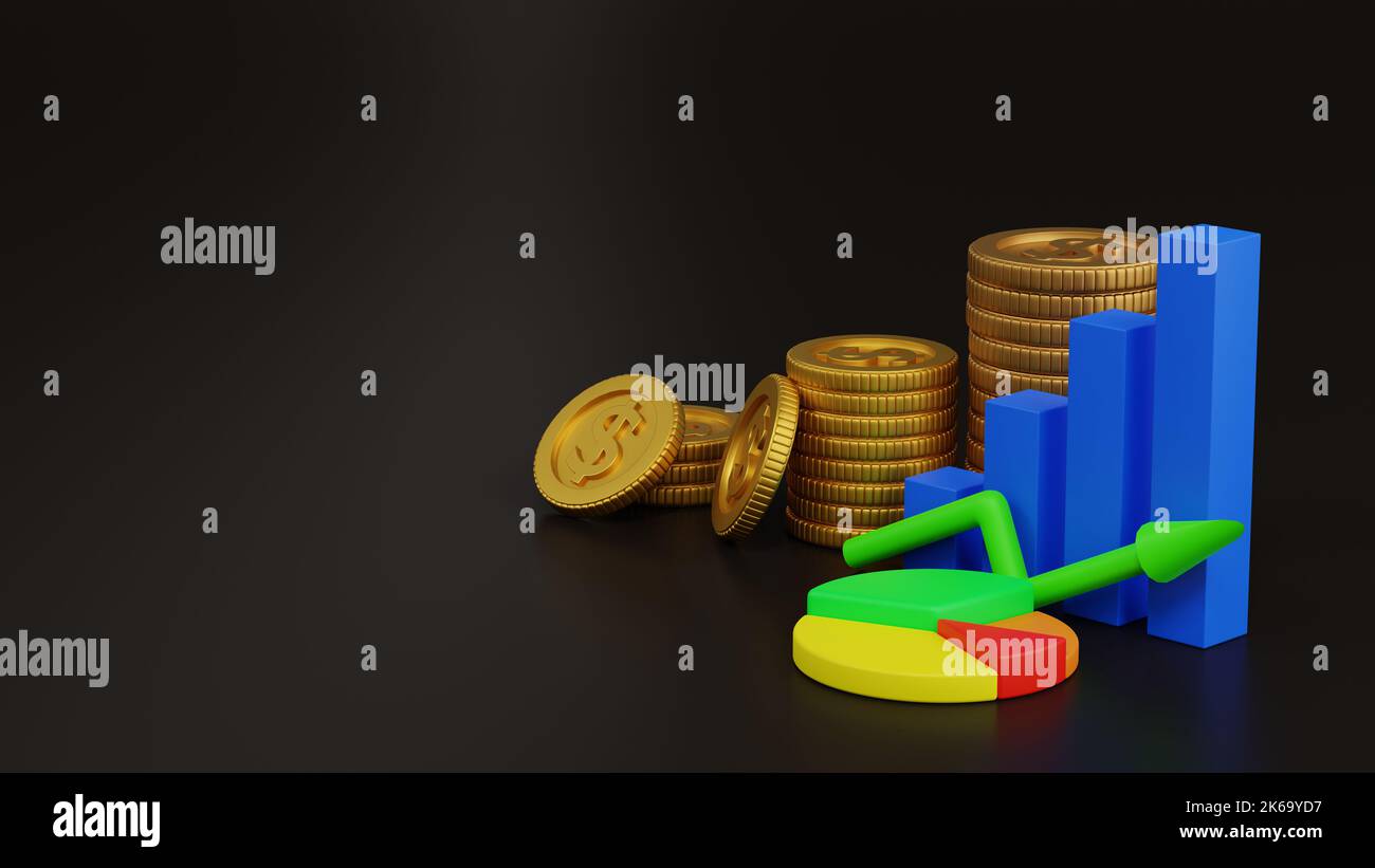 Business graph or bar chart diagram with stack of gold coin. Growth business and financial ...