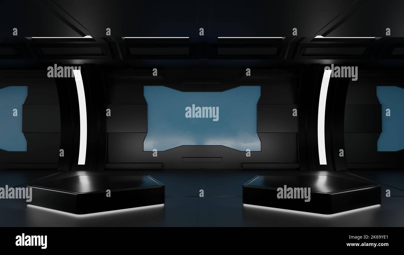 Modern Pentagon podium in spaceship or space station interior, Sci Fi ...
