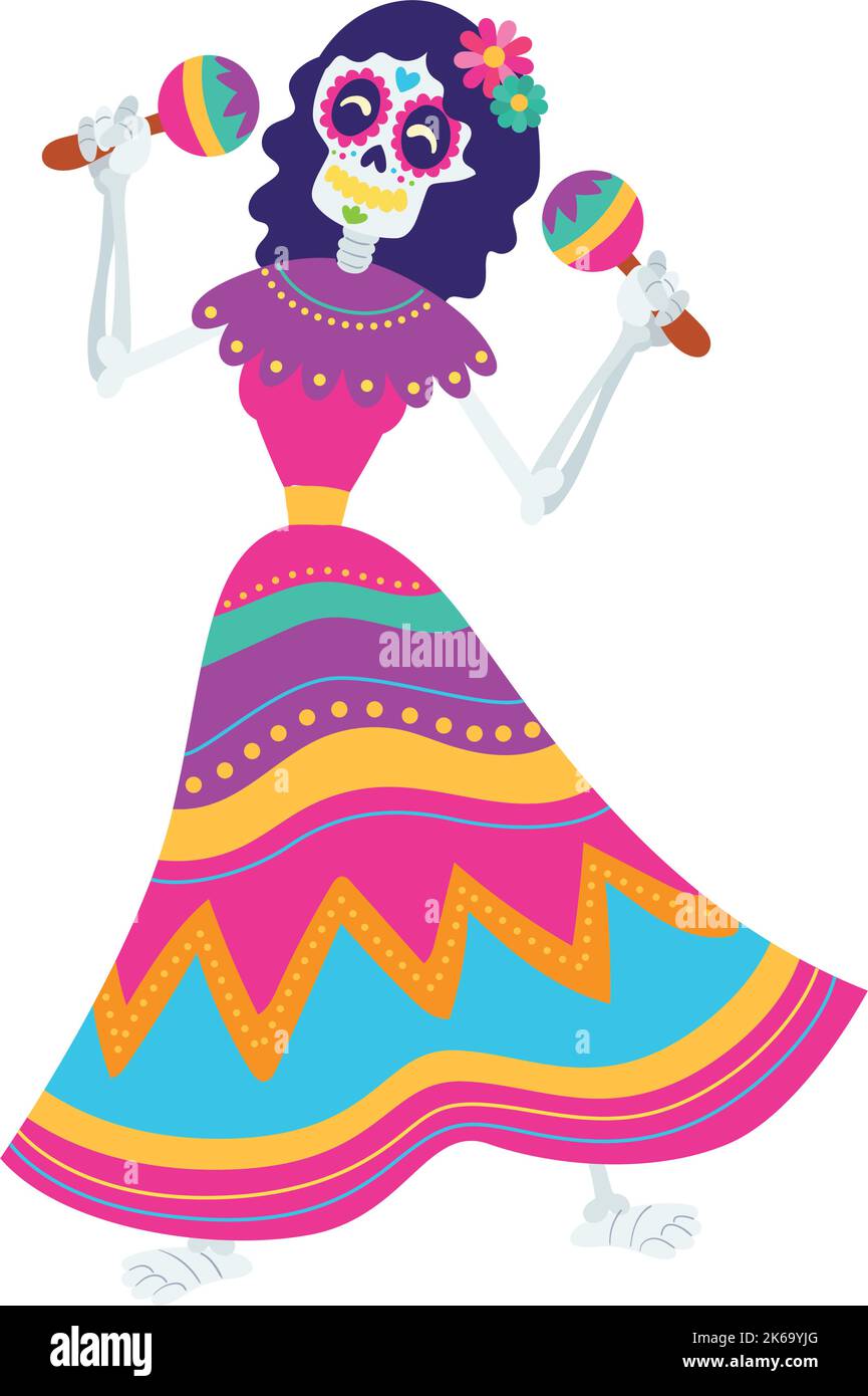 Isolated cute female mexican skeleton character Vector Stock Vector ...