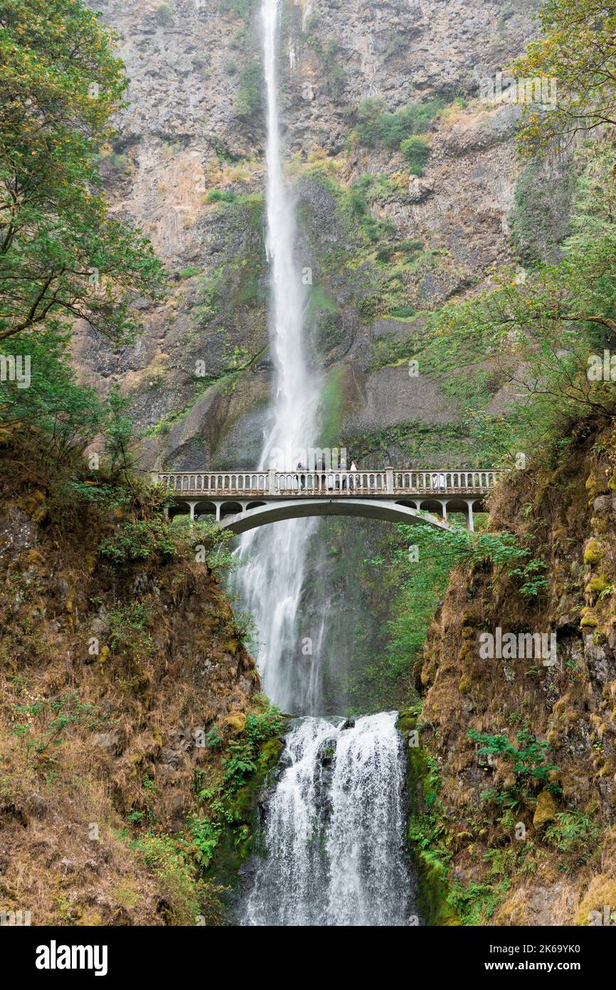 Multnomah Waterfalls with Benson Bridge in Columbia River Gorge, Oregon ...