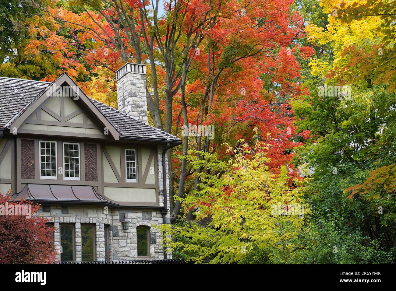 House surrounded by trees with brilliant fall colors Stock Photo - Alamy