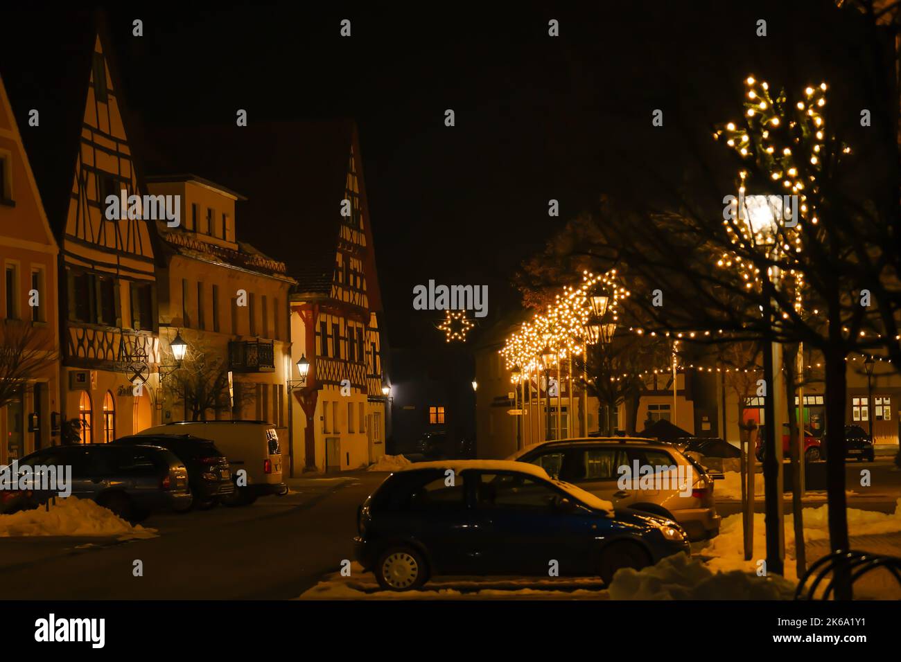 Christmas illumination in Germany.Square of the old town with half ...