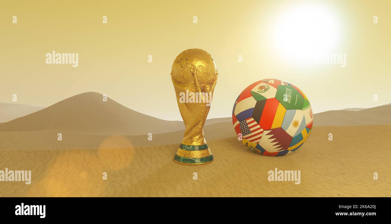 Fifa world cup 2022 celebration winning trophy with Big soccer ball ...
