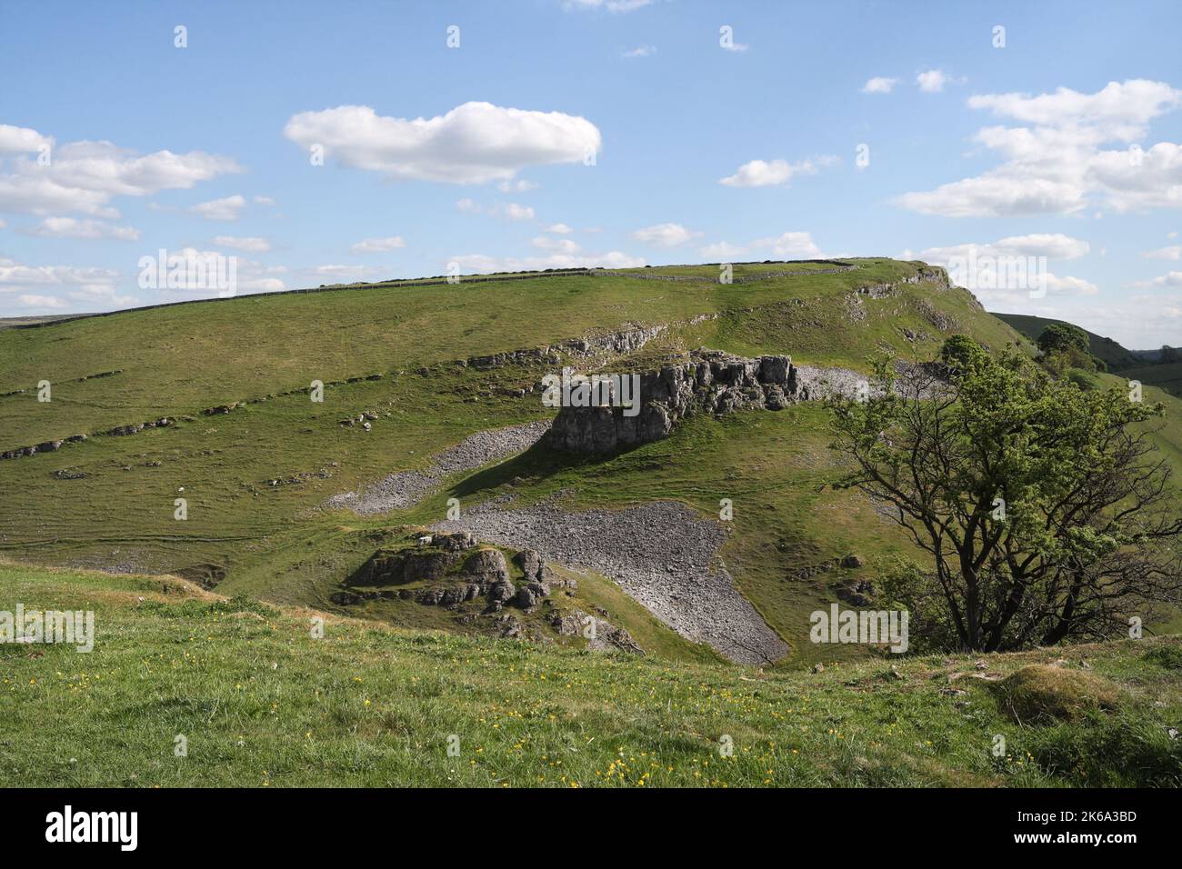 The rock outcrop of Peters Stone at the head of Cressbrook Dale in the ...