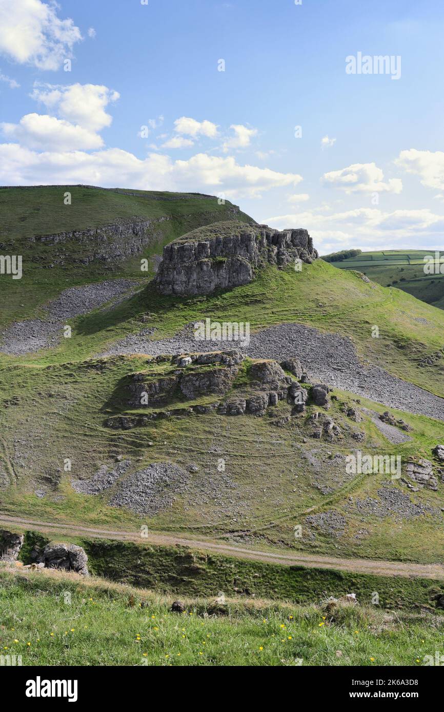 The rock outcrop of Peters Stone at the head of Cressbrook Dale in the ...