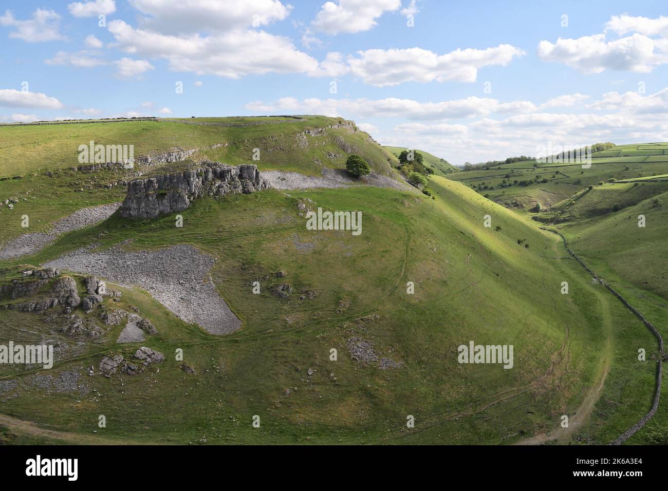 The rock outcrop of Peters Stone at the head of Cressbrook Dale in the ...