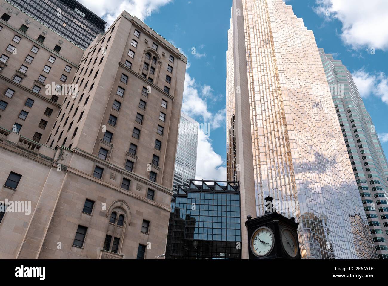 Toronto, Canada - May 28 2022: Skyscraper covered in golden glass in ...