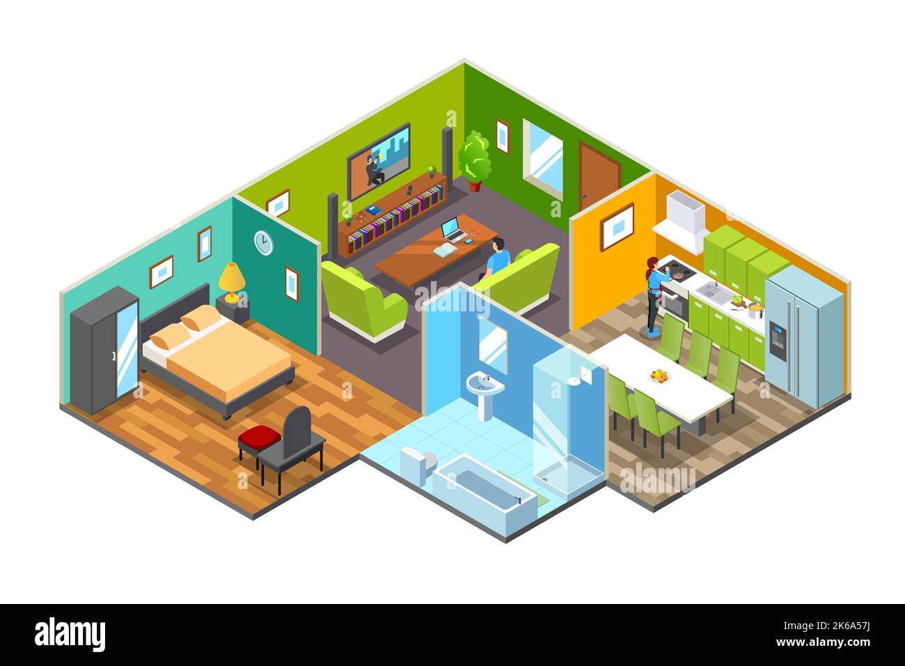 A vector illustration of Isometric Home Indoor Stock Vector Image & Art ...