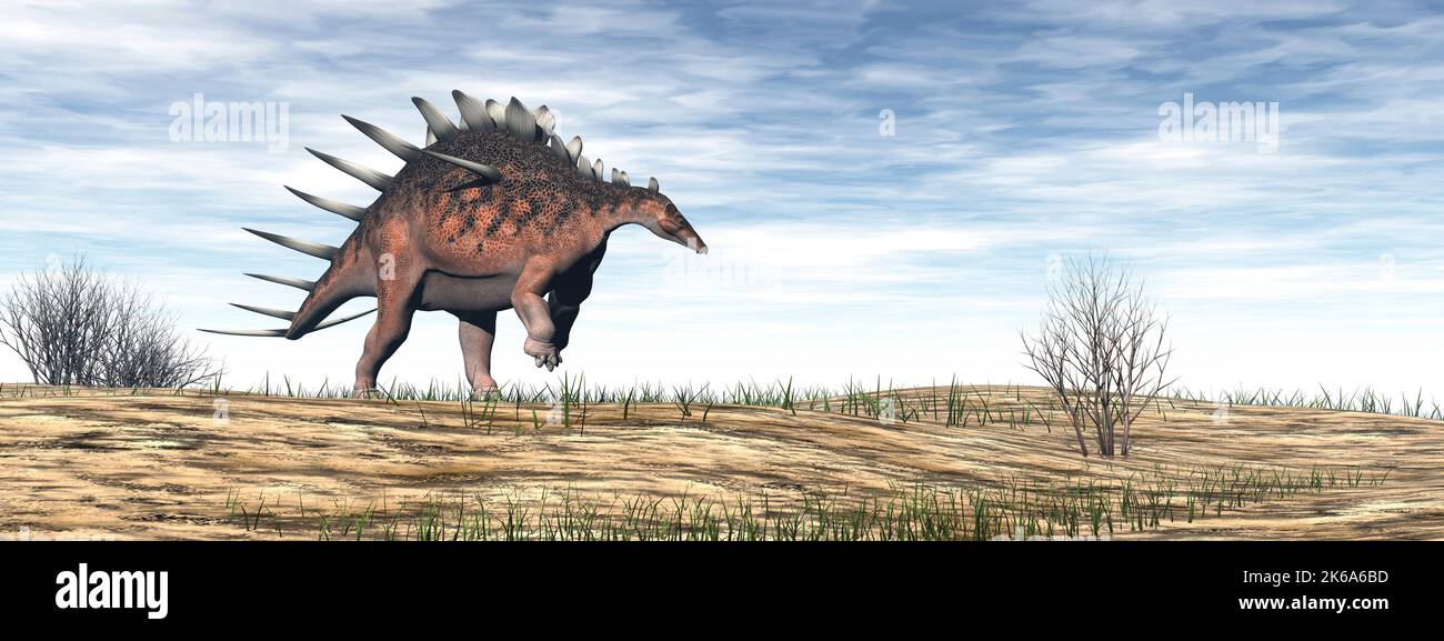 Kentrosaurus dinosaur walking in the desert by day Stock Photo - Alamy
