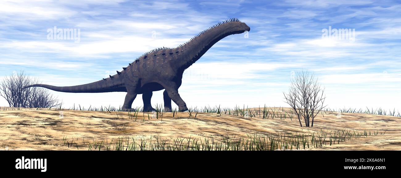 Alamosaurus dinosaur walking in the desert by day Stock Photo - Alamy