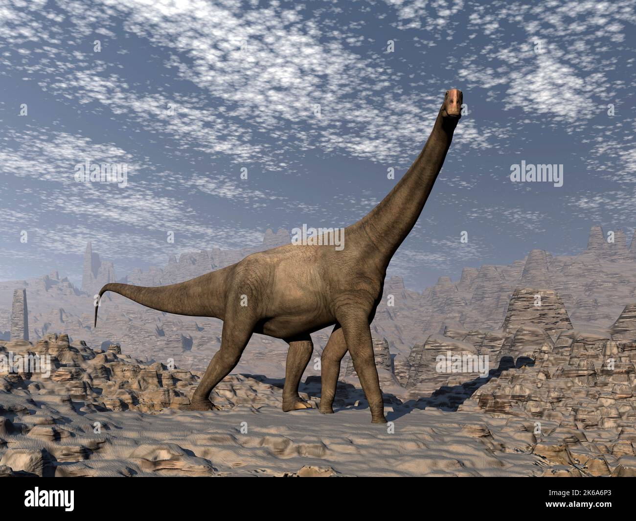 Brontomerus dinosaur walking on rough terrain Stock Photo - Alamy