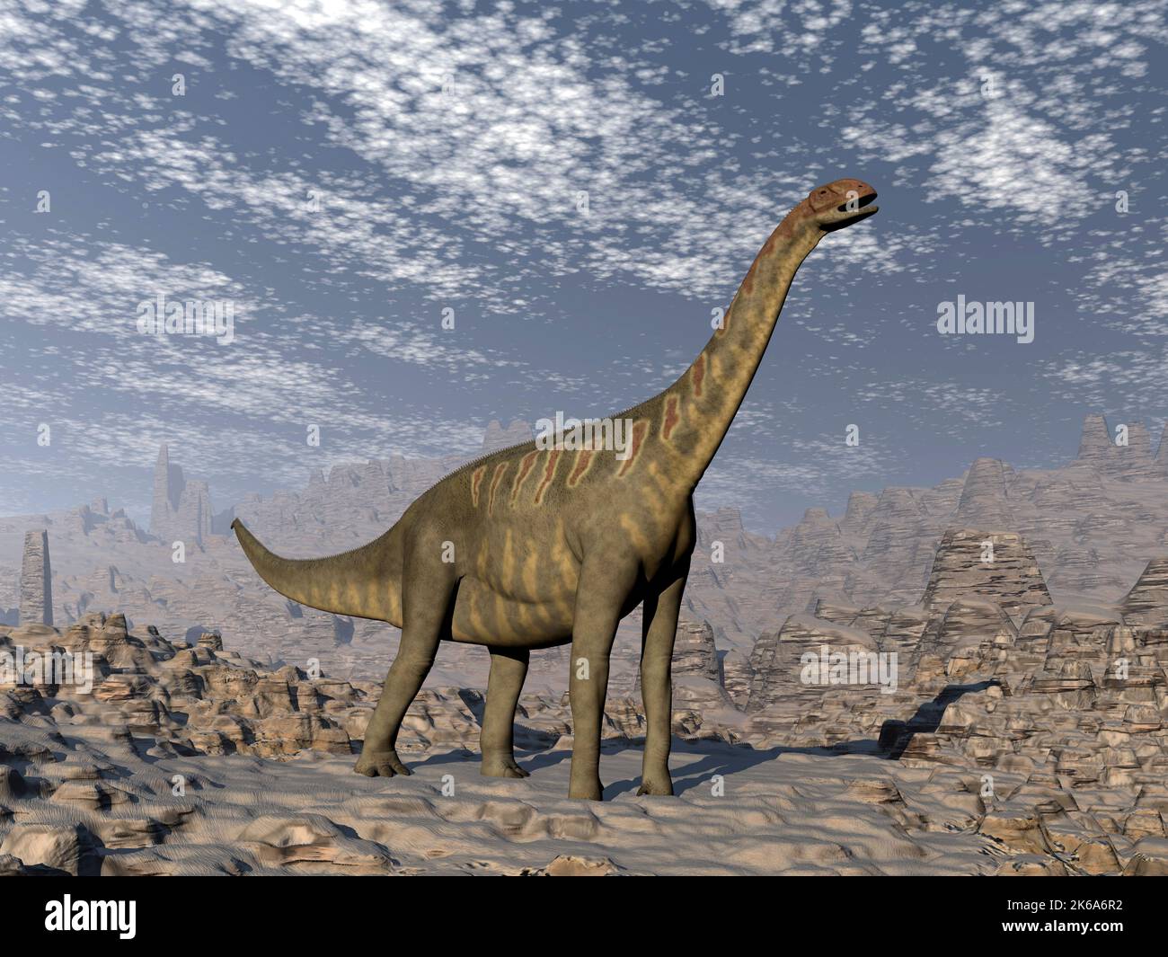 Jobaria dinosaur walking on rough terrain Stock Photo - Alamy