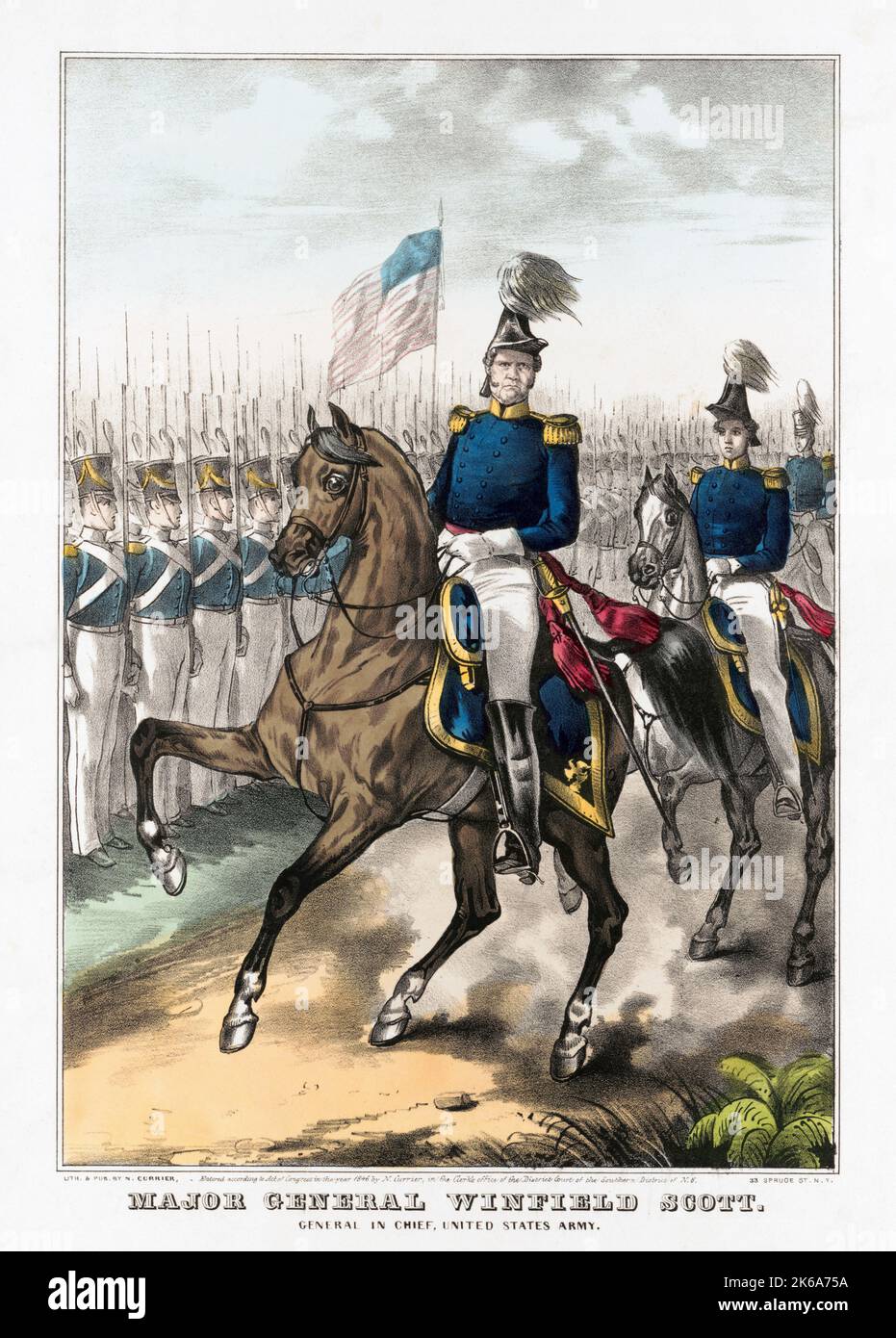 Major General Winfield Scott, in foreground, on horseback, reviewing ...