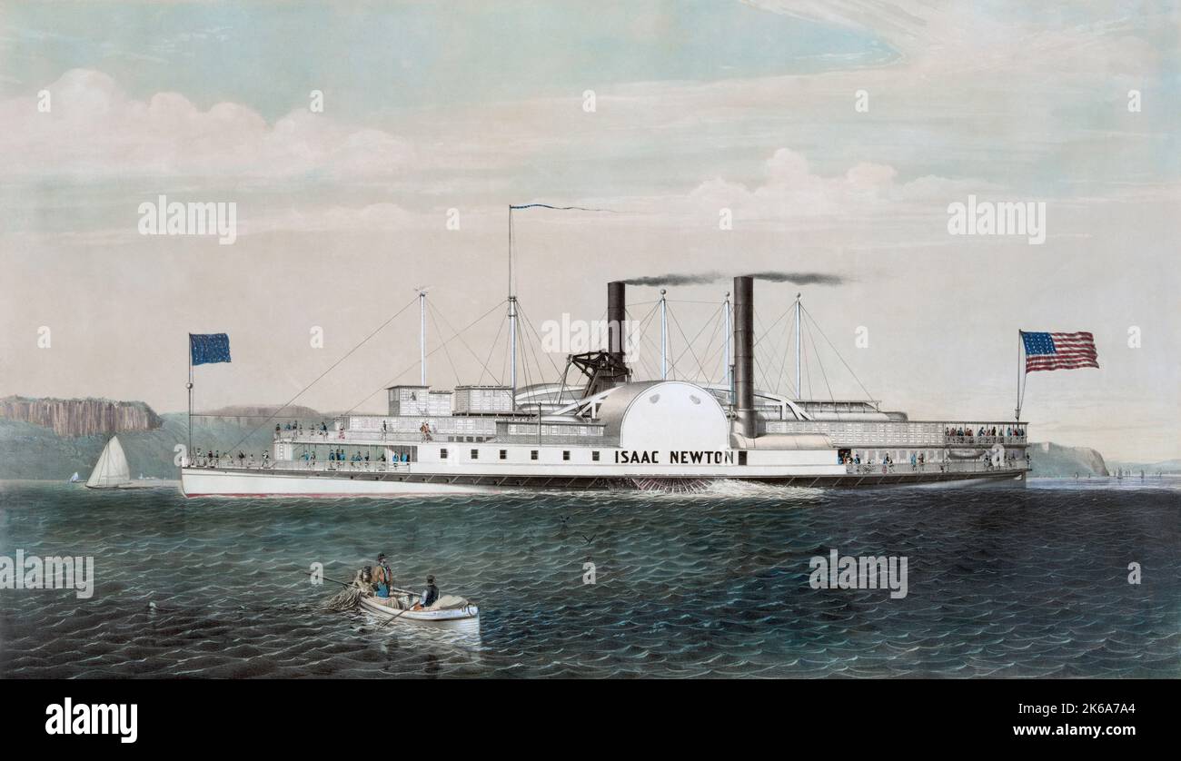 The low pressure steamboat Isaac Newton passing the Palisades on the ...