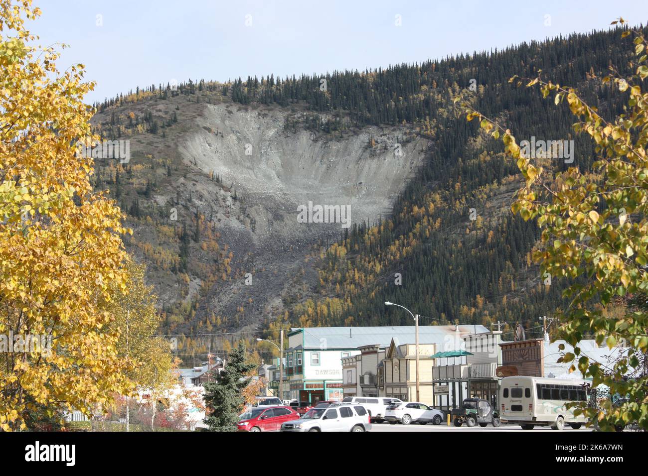 The Moosehide Slide seen from the centre of Dawson City, Yukon ...