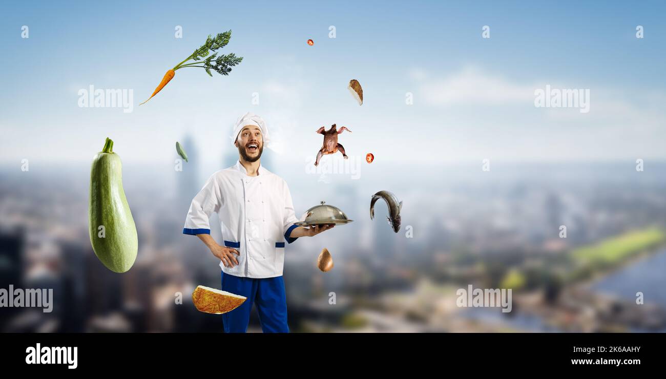 Flying food. Healthy nutrition . Mixed media Stock Photo - Alamy
