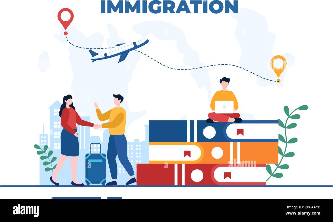 Immigration Template Hand Drawn Cartoon Flat Illustration of Document with Visa and Passport for ...