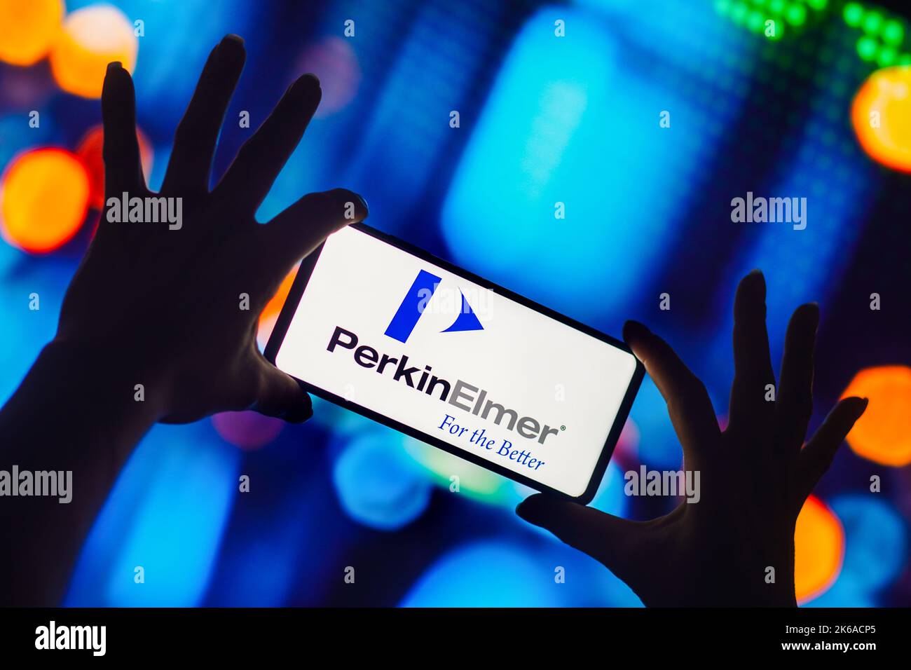In this photo illustration, the PerkinElmer logo is displayed on a ...