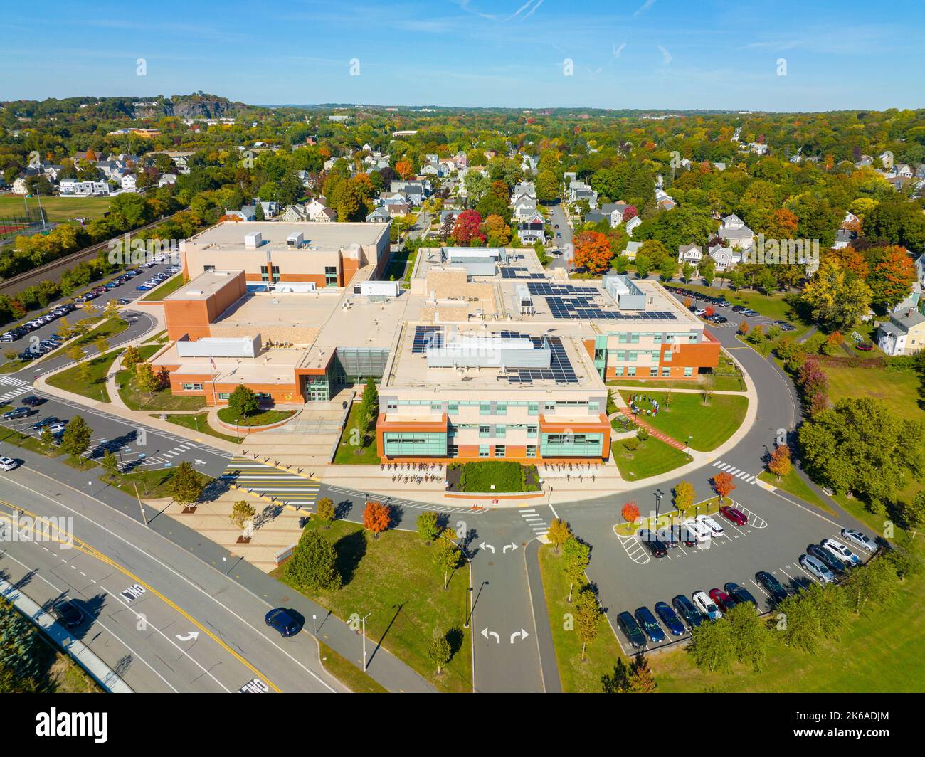 Winchester High School aerial view at 80 Skillings Road in town of ...