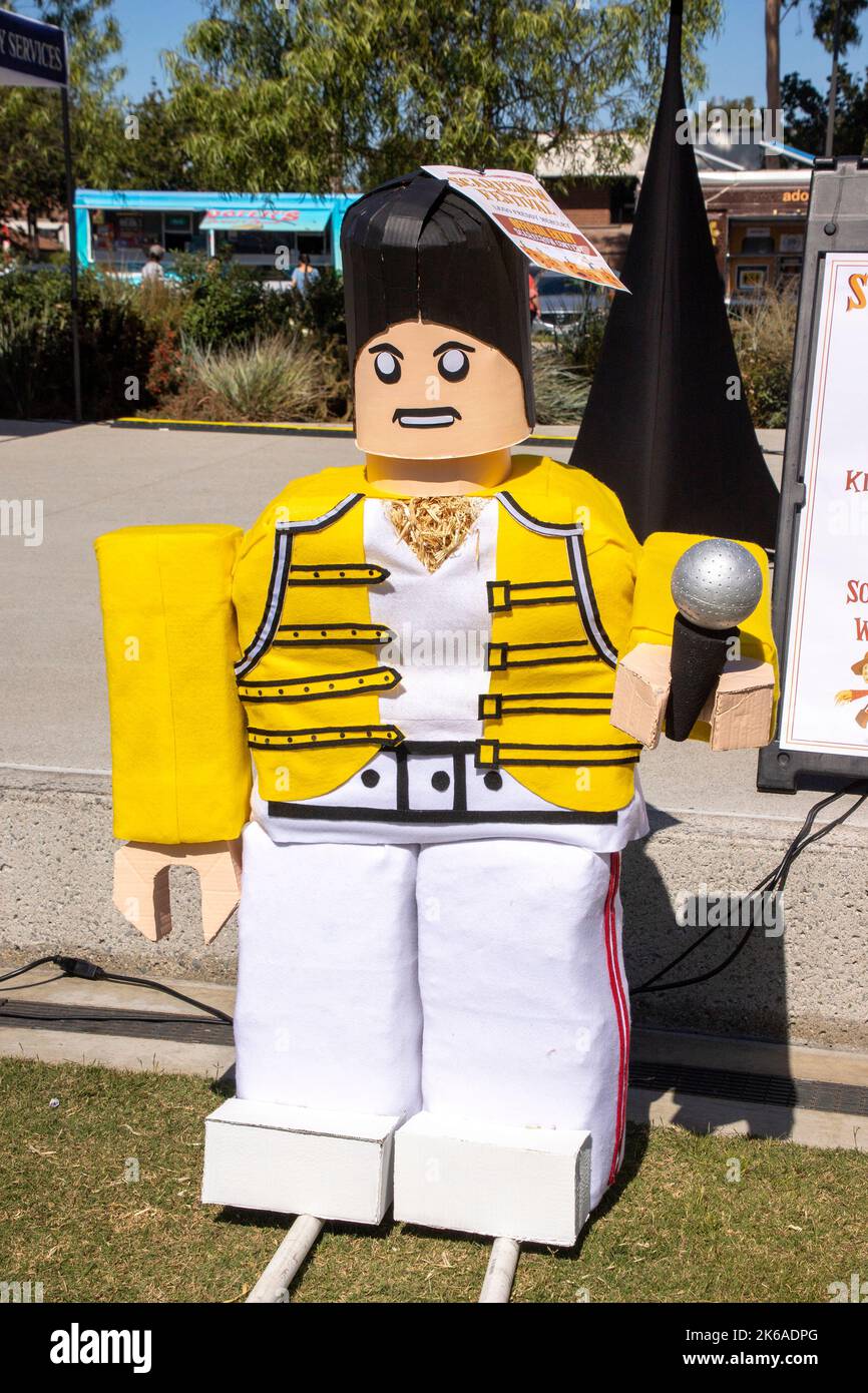 A scarecrow depicts an angular Elvis Presley with microphone at a ...