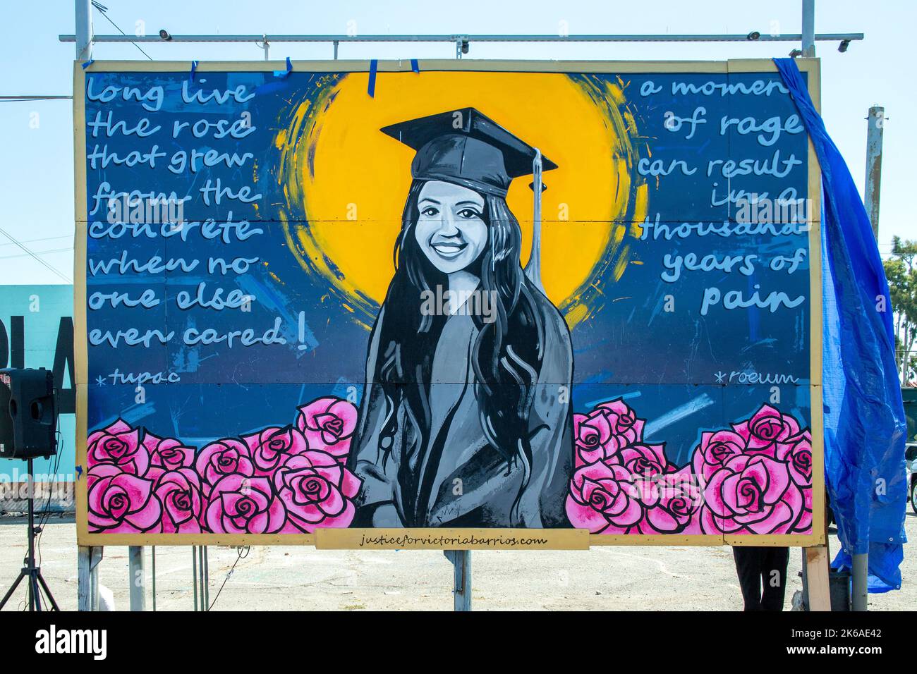 A tribute billboard to a young Hispanic woman murdered by an unknown ...