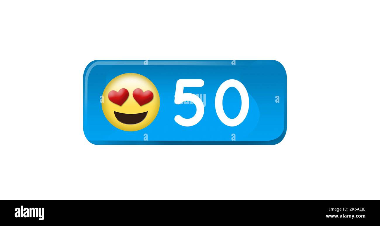 Image of 50 notifications and emoticon over white background. Social ...