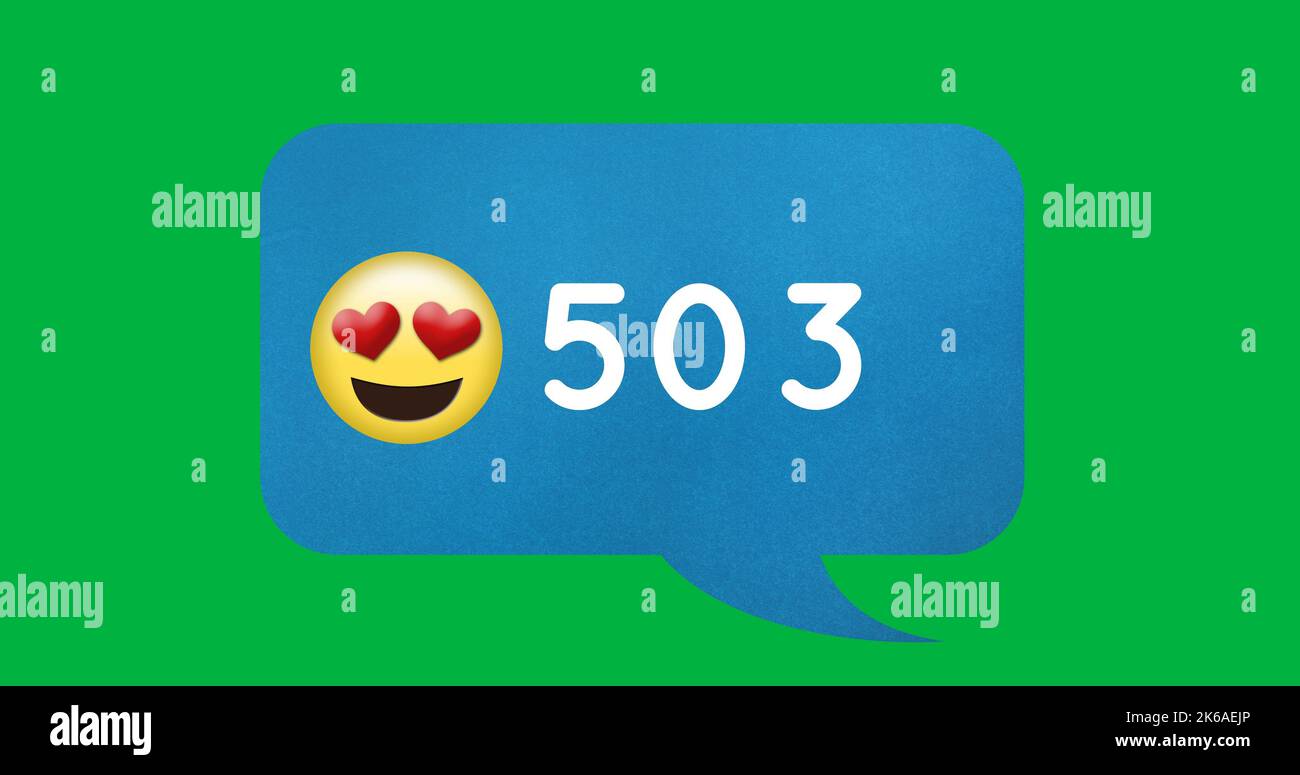 Image of 503 notifications and emoticon over green background. Social ...