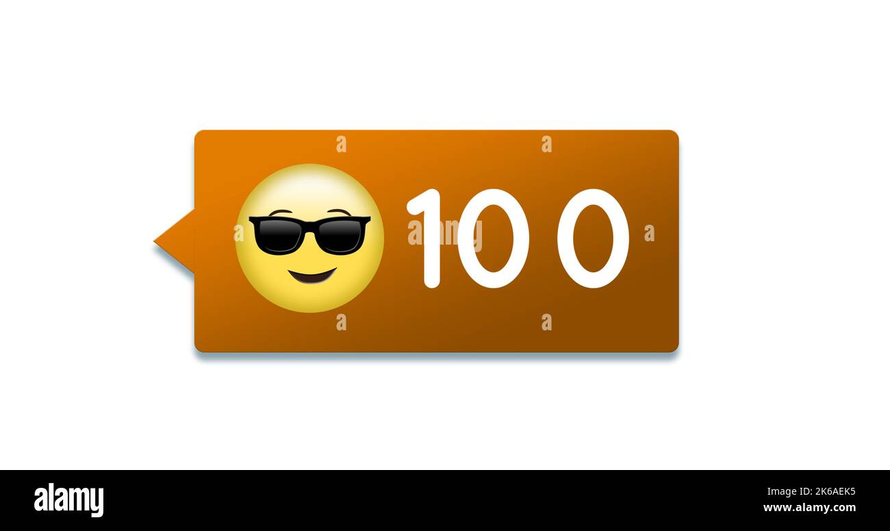 Image of 100 notifications and emoticon over white background. Social ...