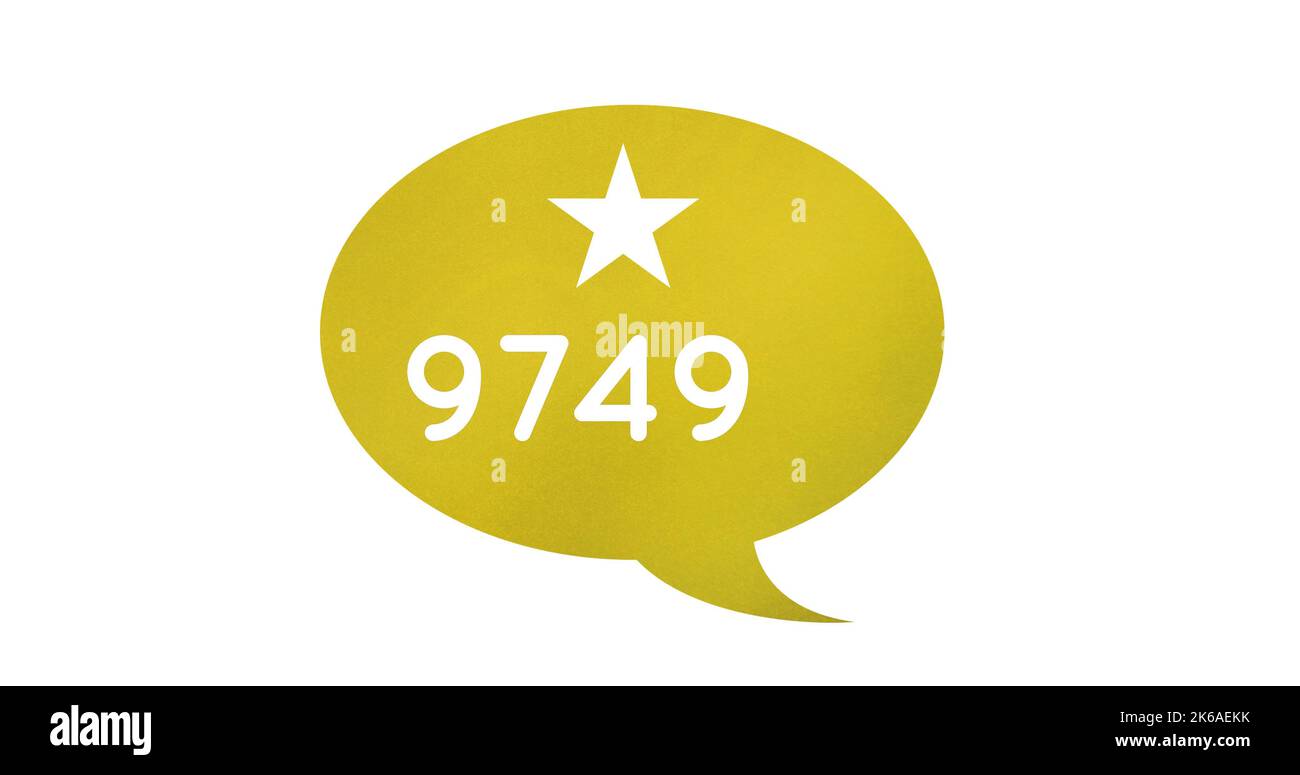 Image of 9749 stars in speech bubble over white background. Social ...