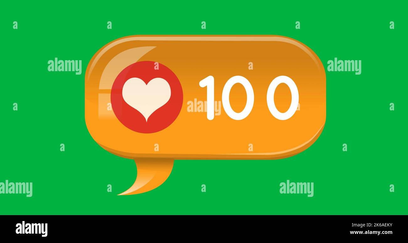 Image of 100 likes on green background. Social media, communication ...