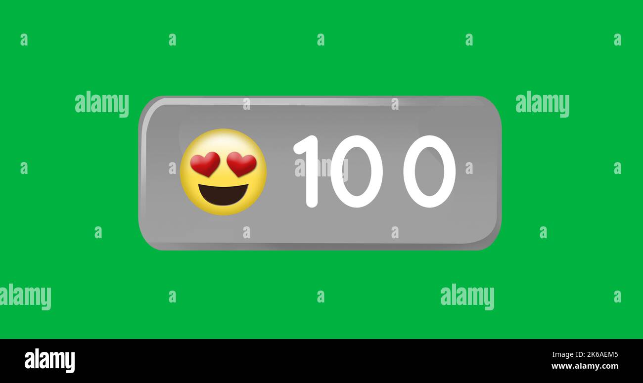 Image of 100 messages and emoticon on green background. Social media ...