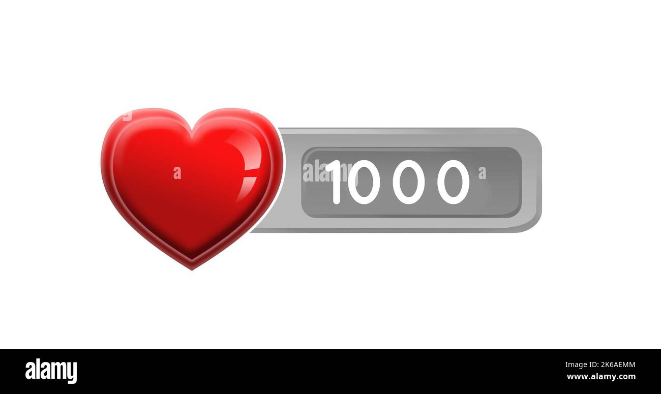 Image of 1000 messages and heart on white background. Social media ...