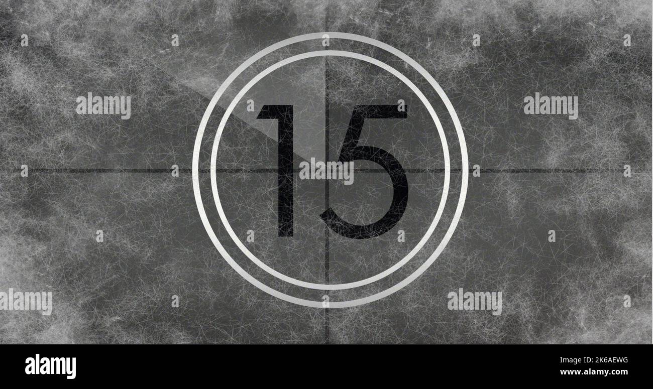 Image of number fifteen in vintage black and white film projector ...