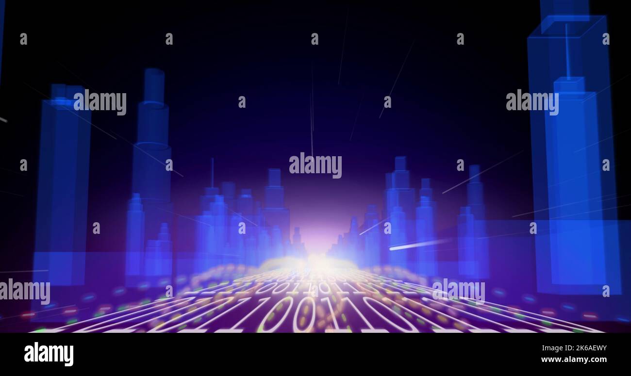 Image of metaverse city in virtual reality with binary code and light ...