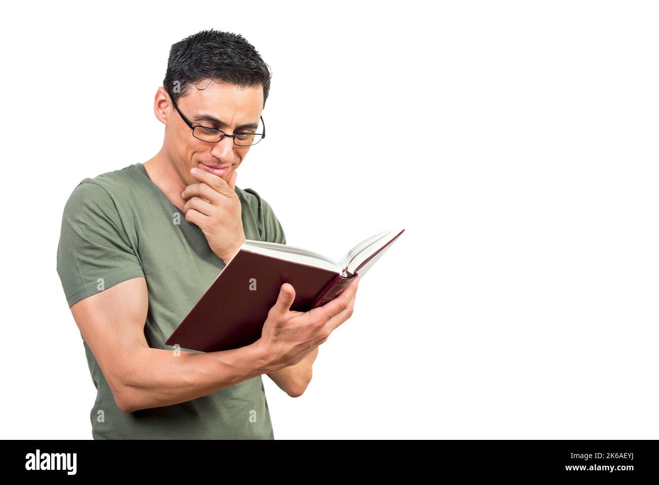 Man in glasses reading book and thinking Stock Photo - Alamy