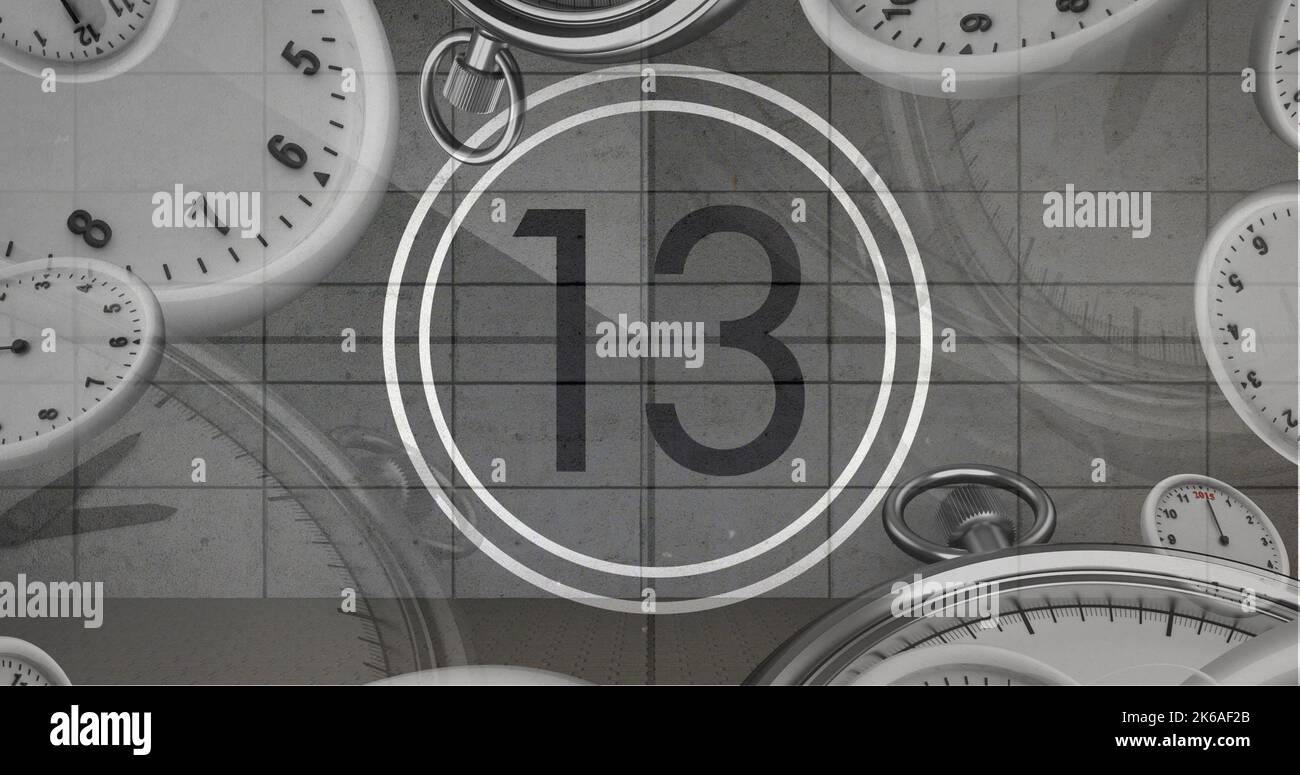 Image of number thirteen in vintage black and white film projector ...