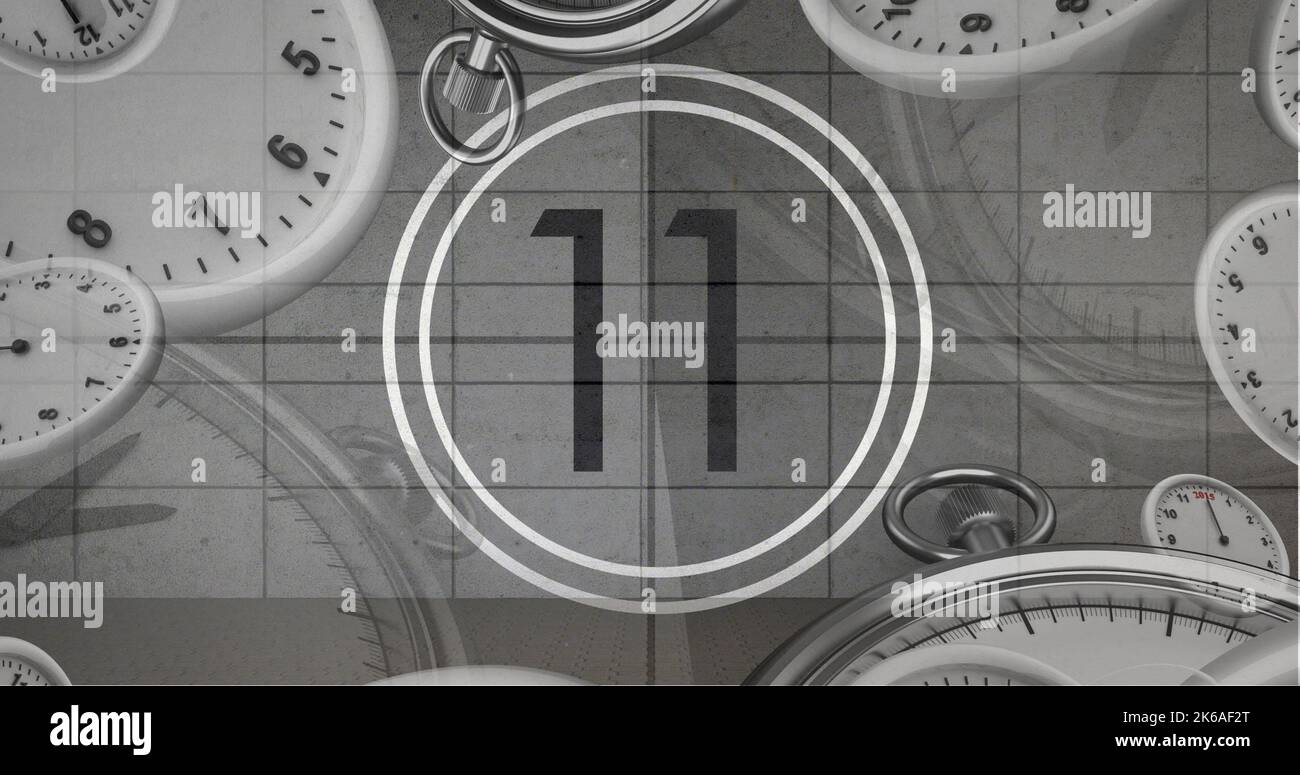 Image of number eleven in vintage black and white film projector ...