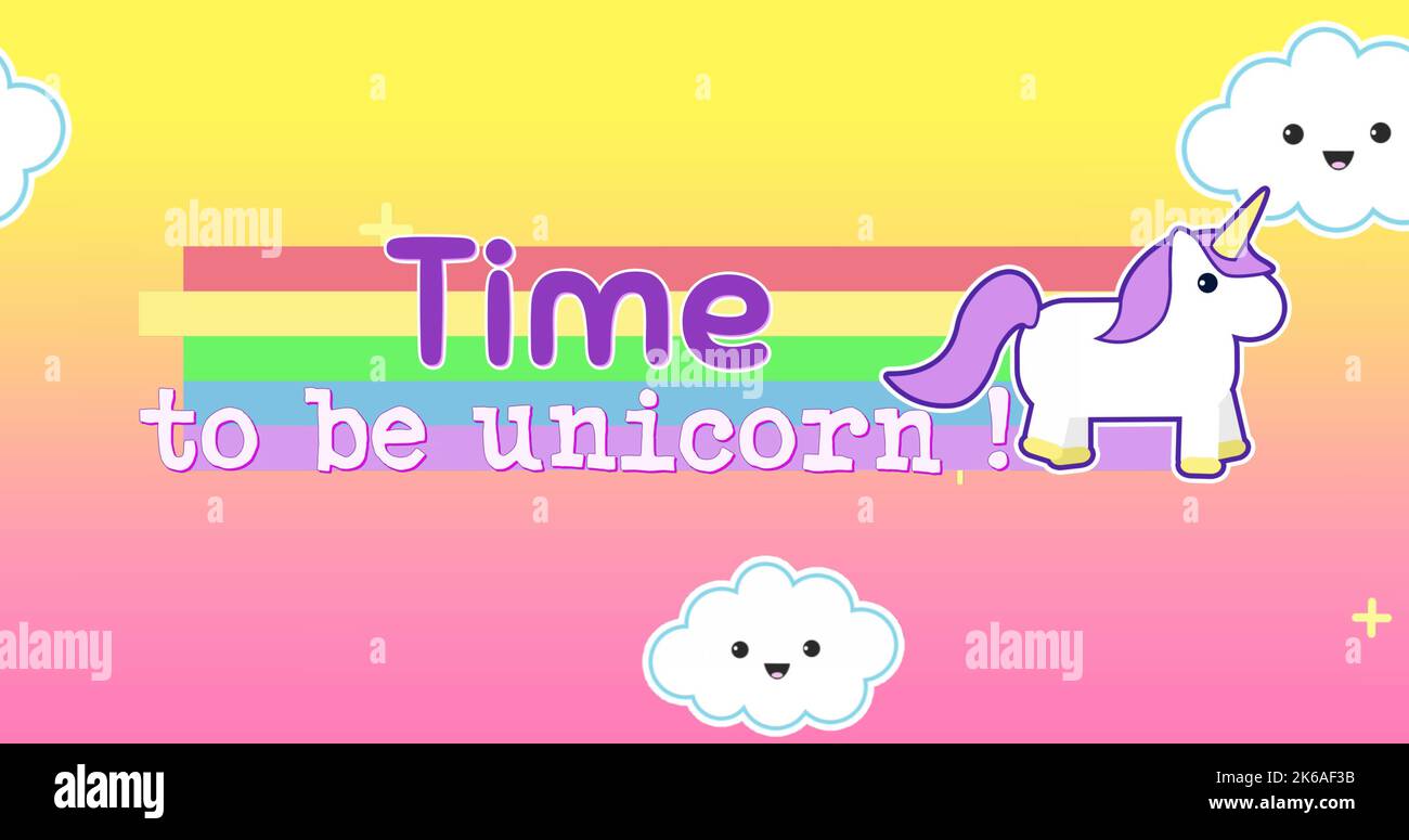 Image of time to be unicorn over happy clouds, unicorn, rainbow and ...
