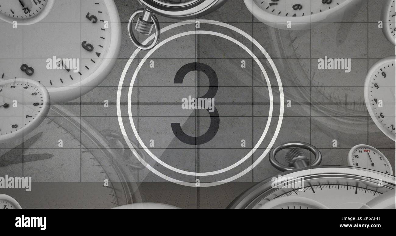 Image of number three in vintage black and white film projector ...