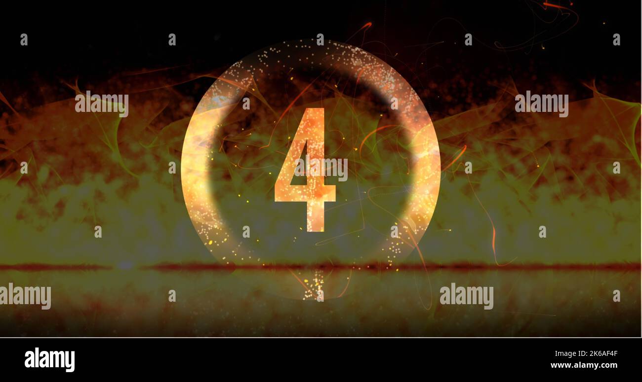 Image of ring and glowing number four in dramatic countdown over ...