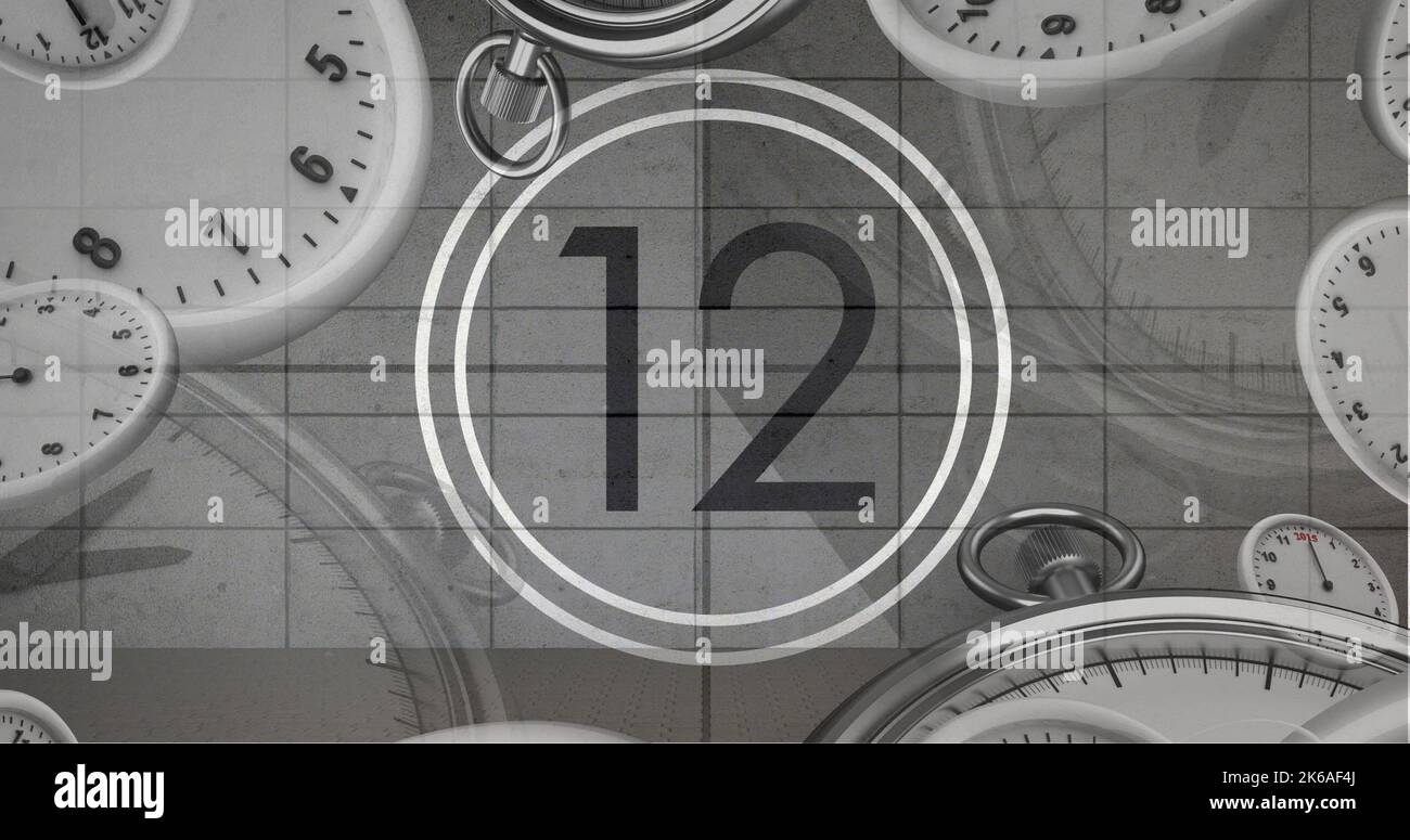 Image of number twelve in vintage black and white film projector ...