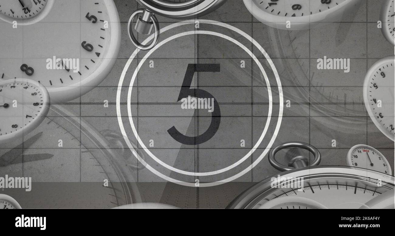 Image of number five in vintage black and white film projector ...