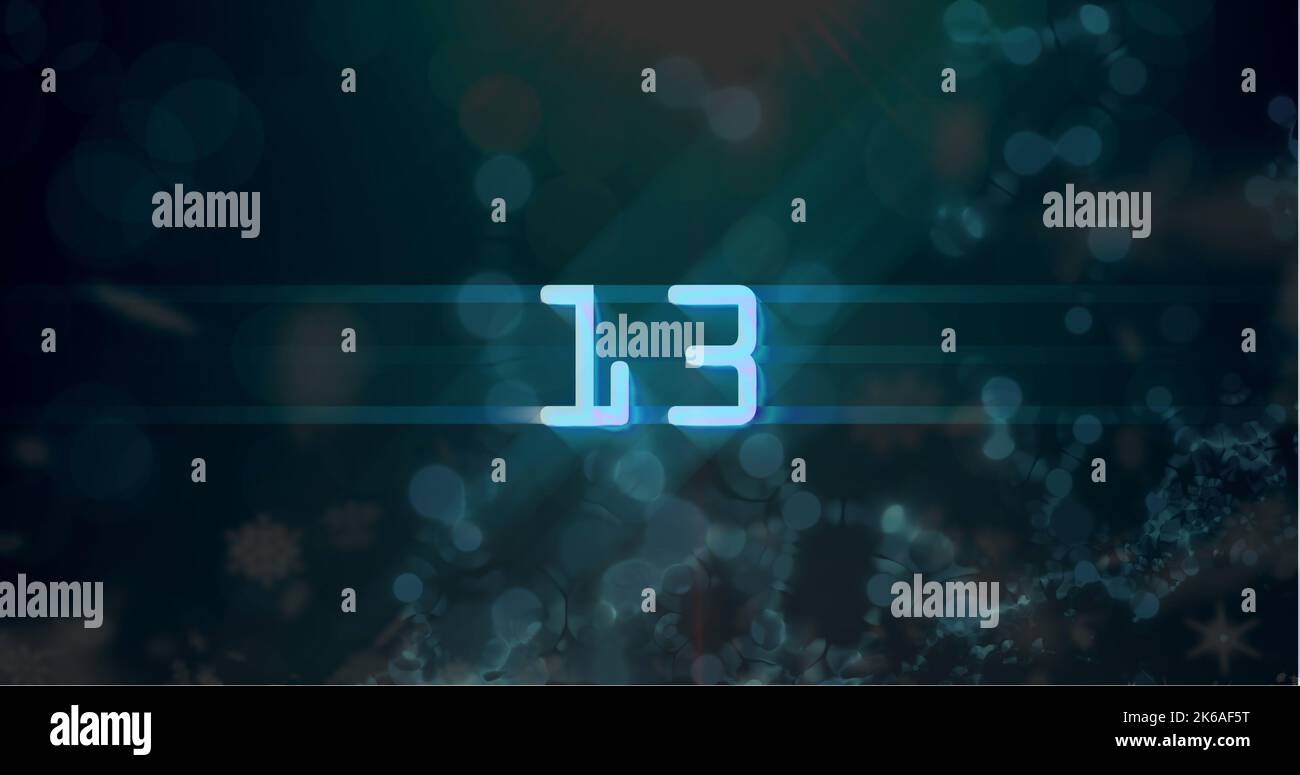 Image of blue retro digital number thirteen in countdown with screen ...